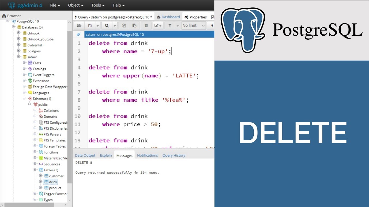 สอน Postgresql การลบแถวในตาราง Delete Youtube