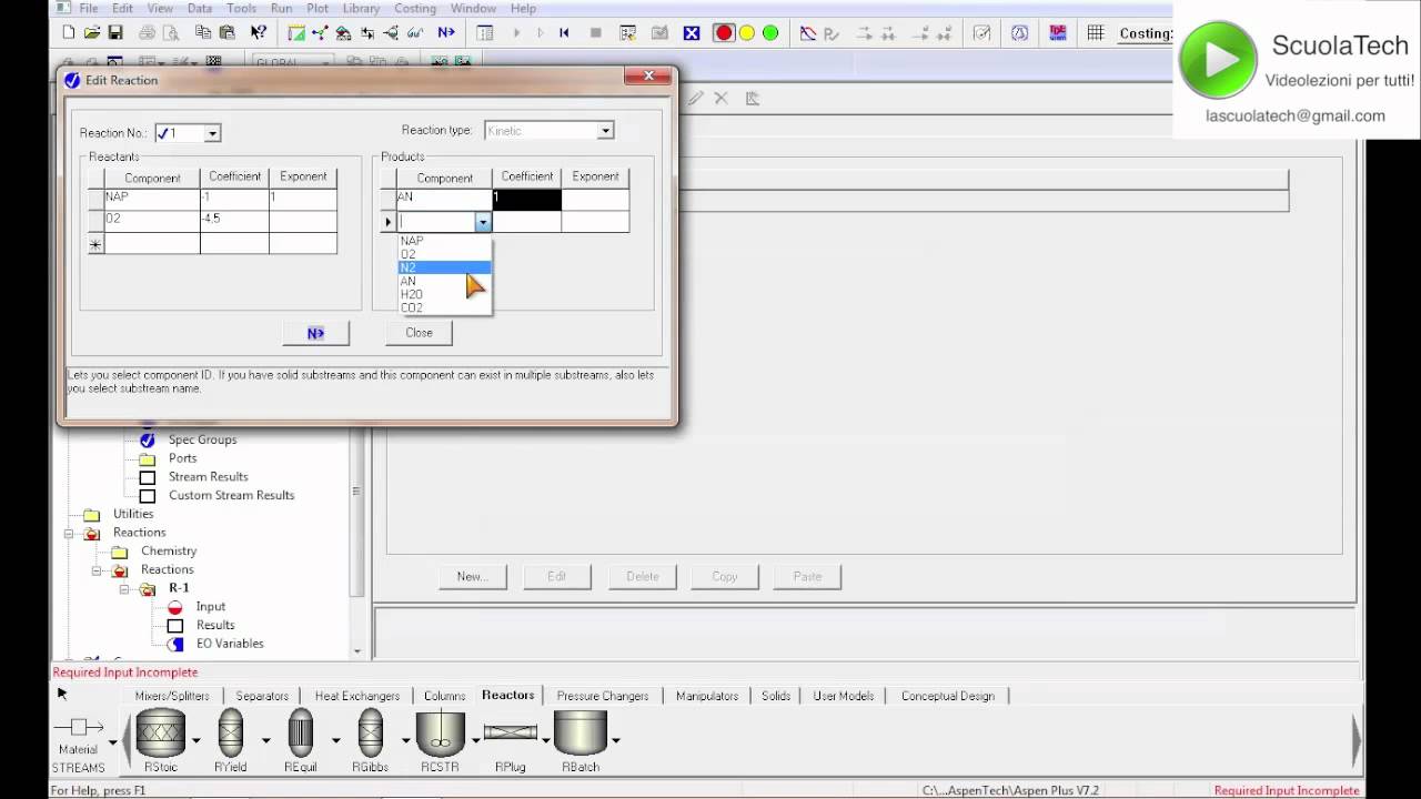 Aspen Plus Tutorial Rplug Reactor With Catalyst By Scuolatech Youtube