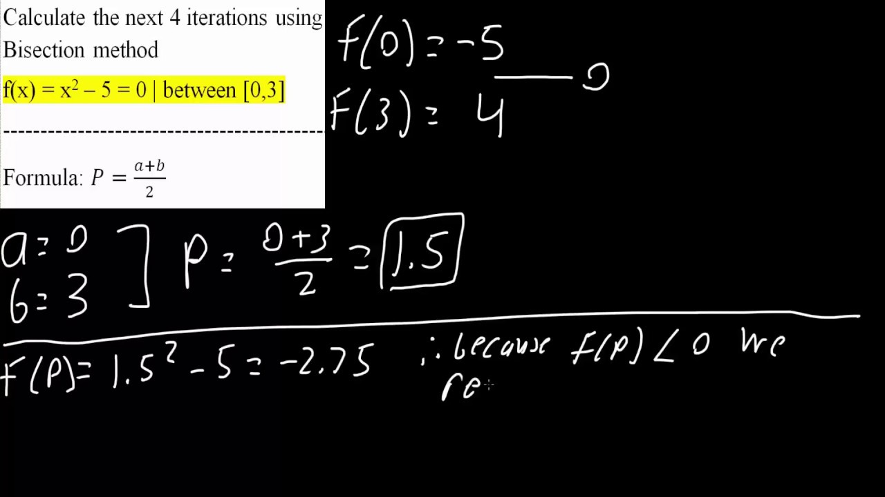 Bisection Method 4 Iterations By Hand Example Youtube