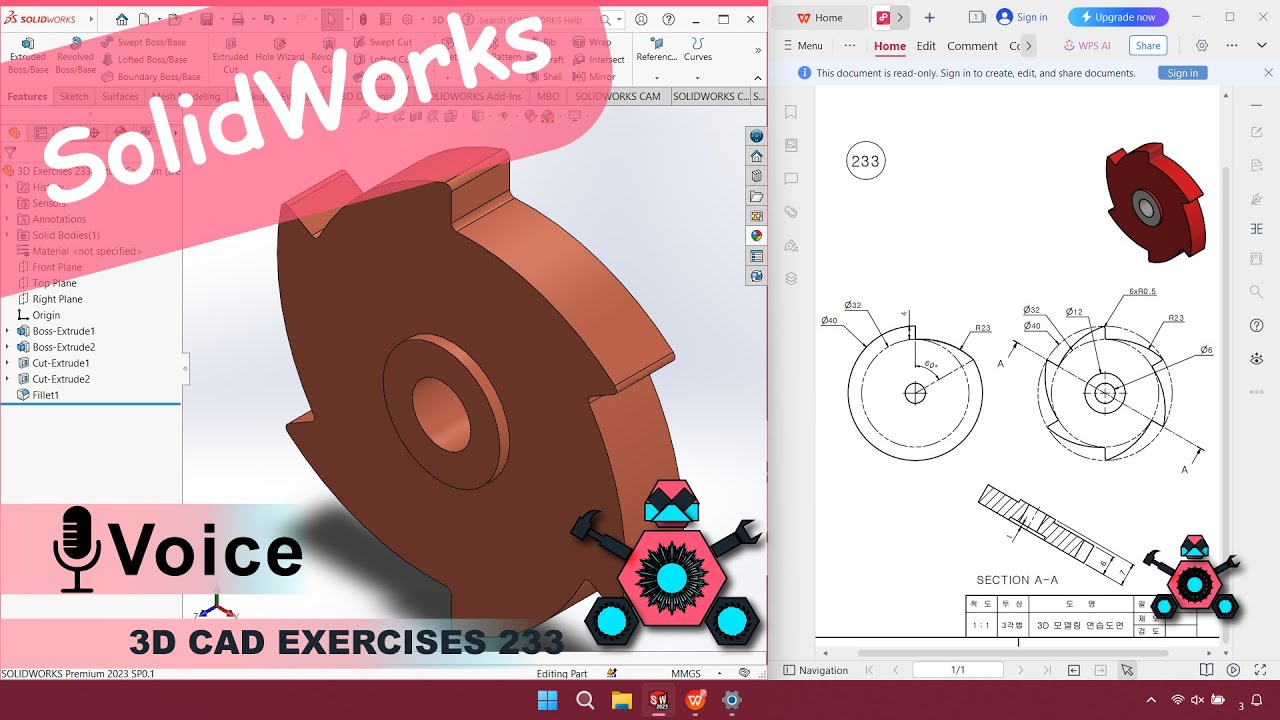 Solidworks 3d Cad Exercises 233 Studycadcam Solution Tutorial