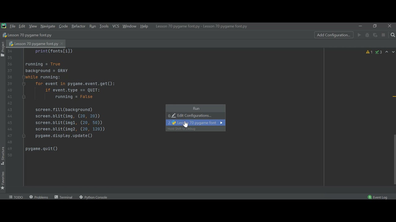 Lesson 70 Pygame Font Python Programming Youtube