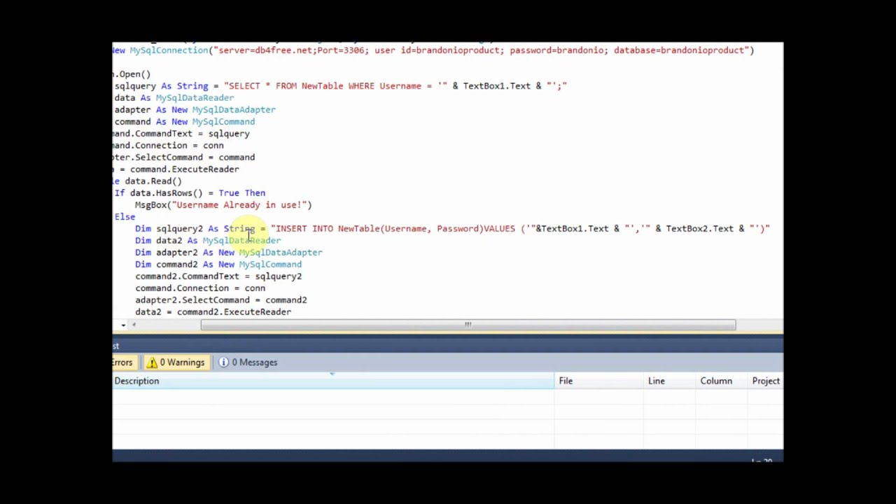 Visual Basic 2008 2010 How To Implement A Database Part 3 User