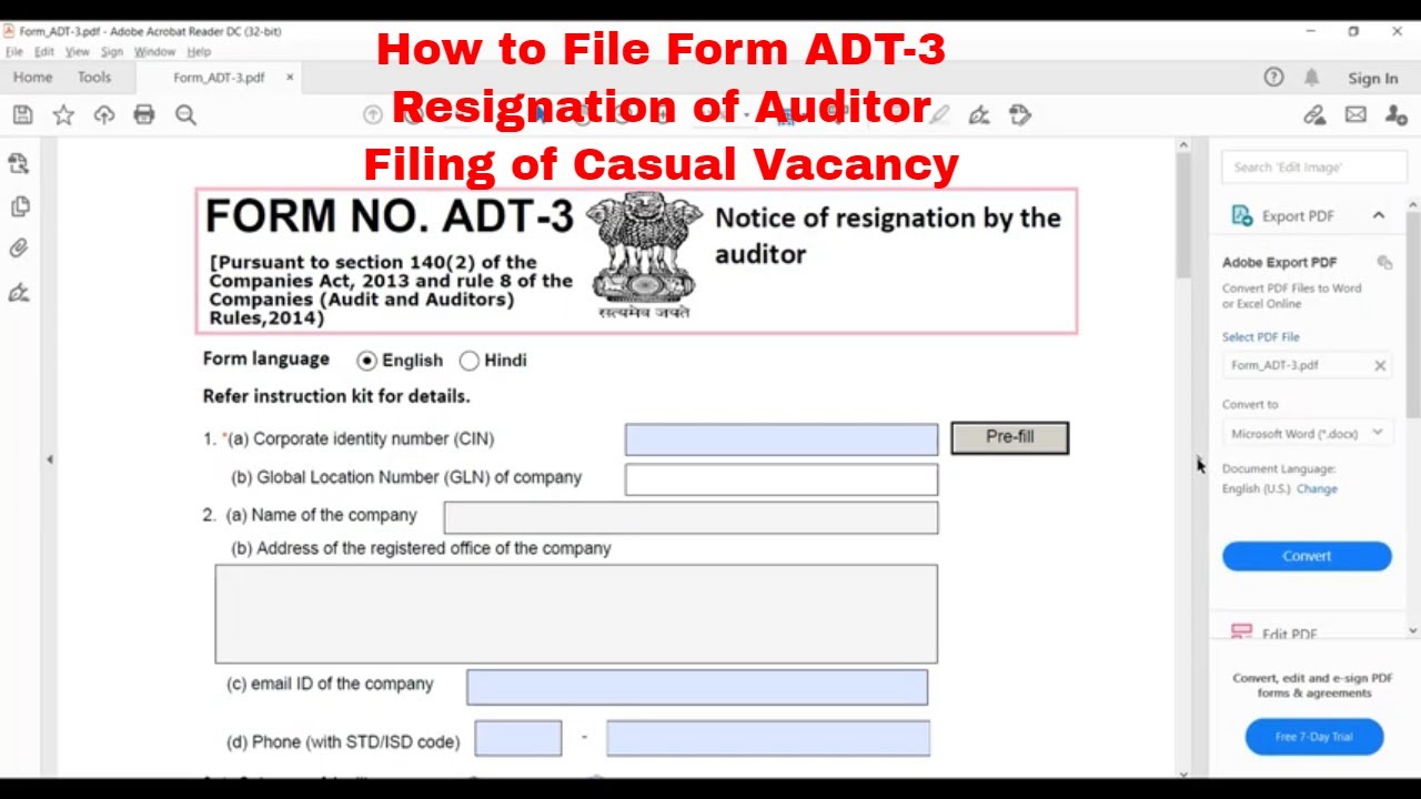 How To File Form Adt 3 Resignation Of Auditor Filing Of Casual