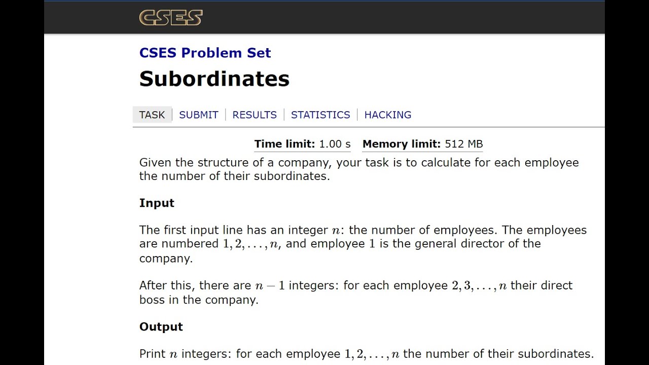 Cses Problem Sheet Subordinates Tree Algorithms Solution Explained