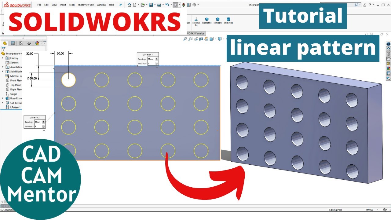 How To Make A Linear Pattern In 2d Sketch And 3d Geometry In Solidworks