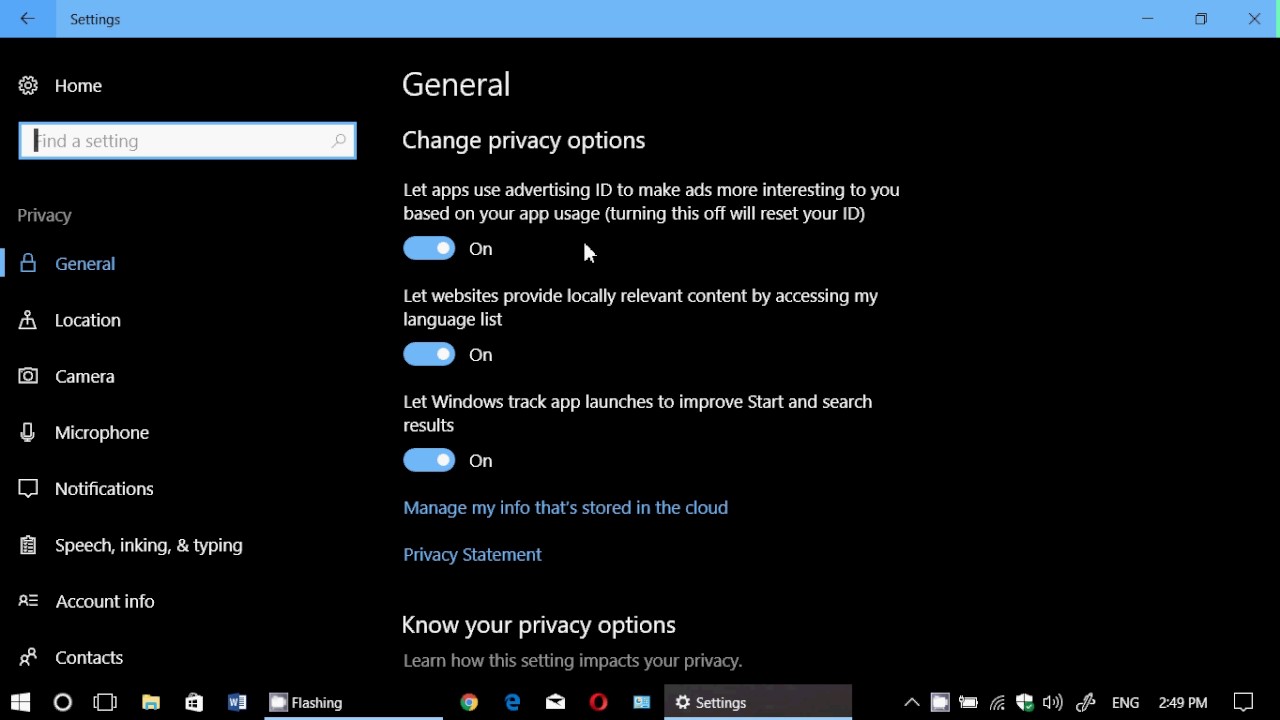 Windows 10 Creators Update Privacy Settings General Tab Advertising Id