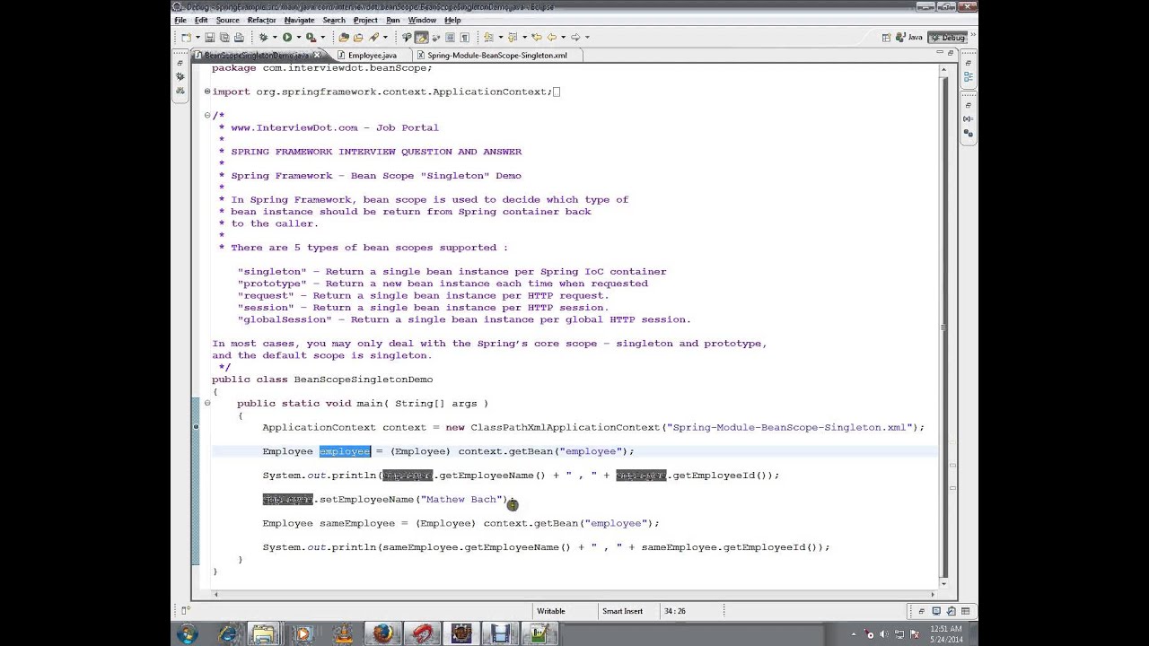 Spring Framework Singleton Bean Scope Demo Youtube