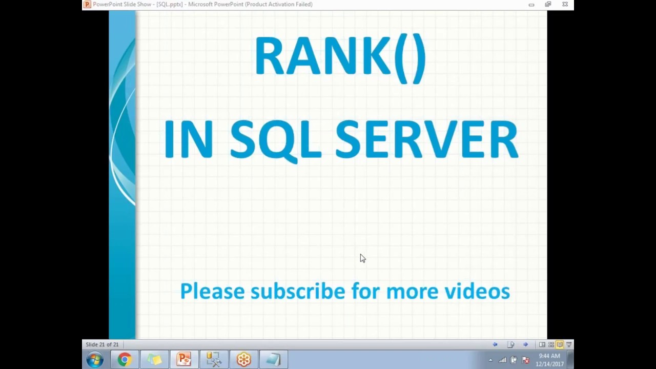 Sql Rank Function Youtube