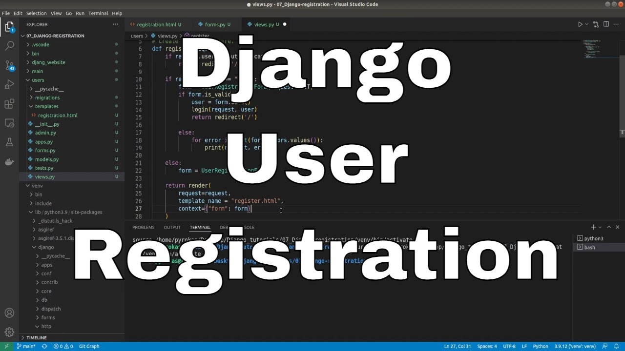 Django Tutorial User Registration Sign Up Page 7 Youtube