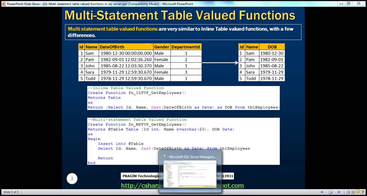 32 Multi Statement Table Valued Functions In Sql Server Youtube