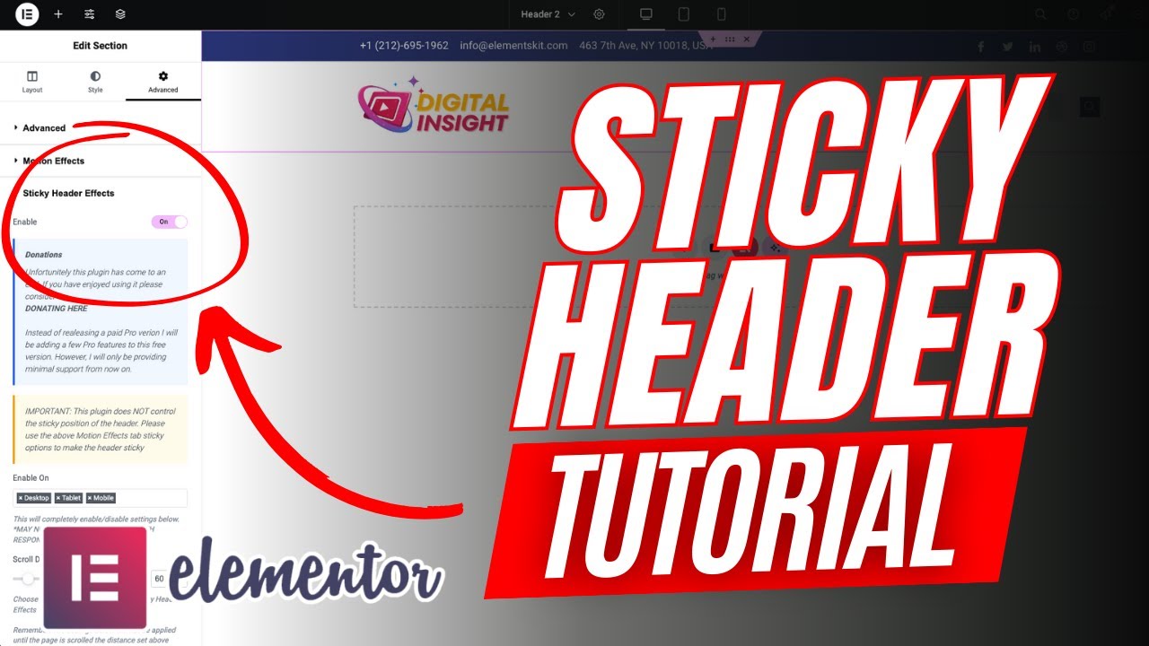 How To Make A Sticky Header In Elementor For Free Wordpress Tutorial