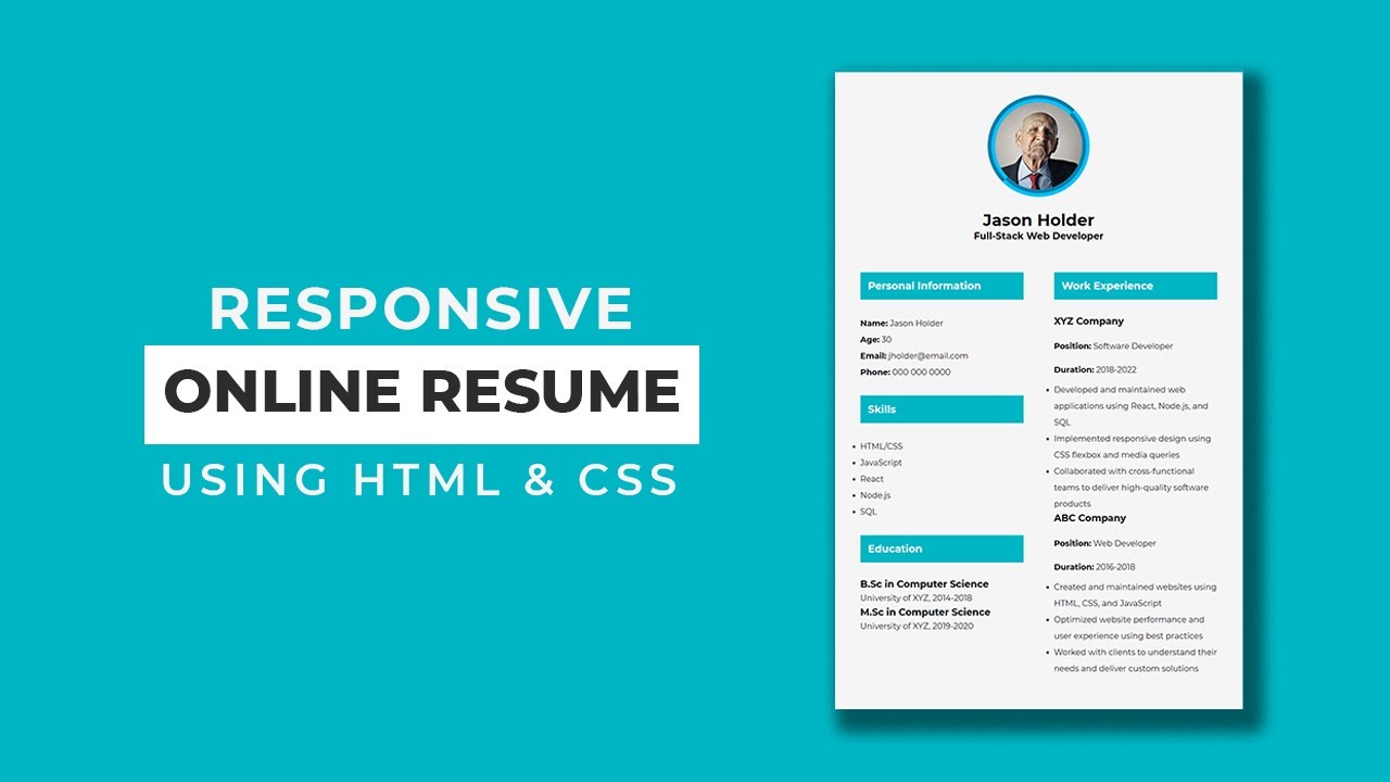 How To Create A Responsive Resume Cv Website Using Html And Css Youtube