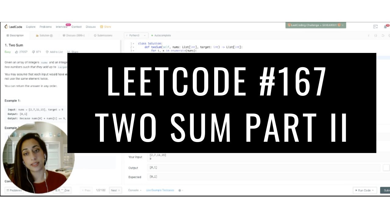 Two Sum Part Ii Problem Leetcode 167 Python Youtube