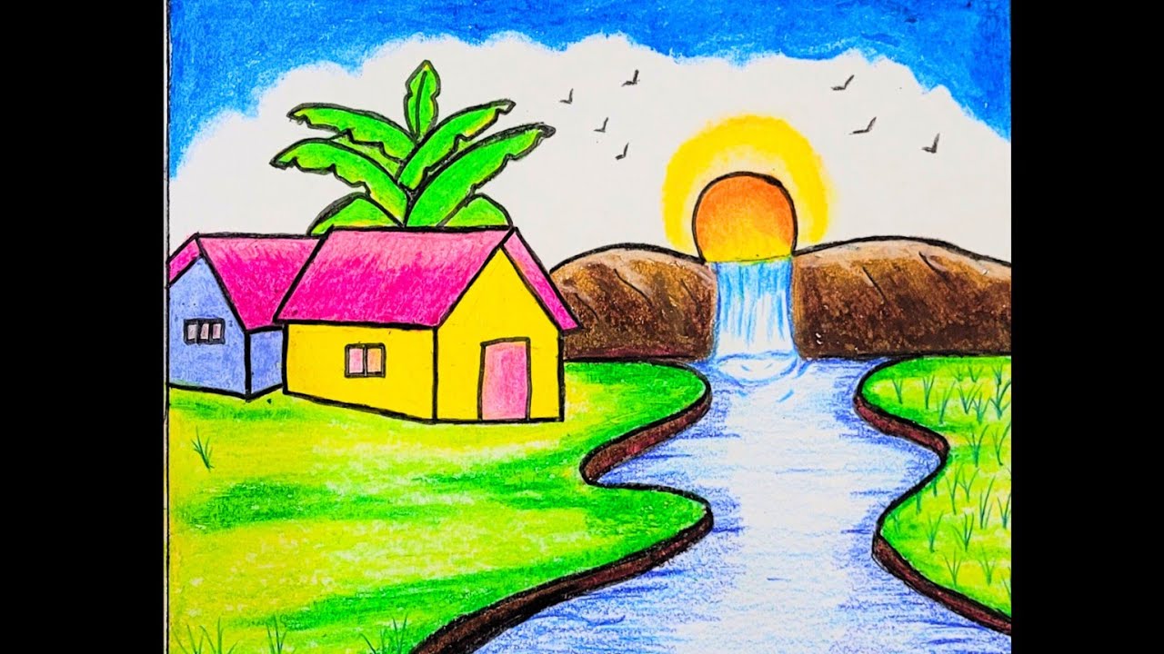 Beautiful Landscape Drawing Easy Scenery Drawing Youtube