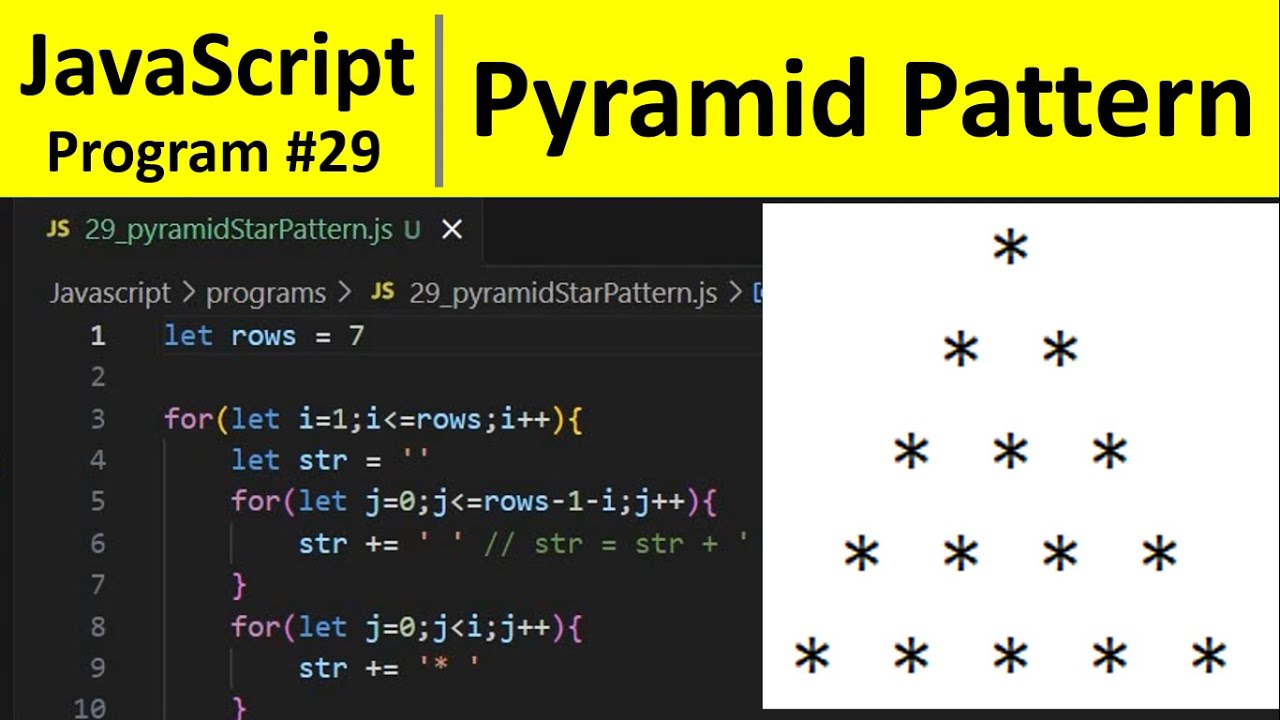 Javascript Program 29 Print Pyramid Star Pattern In Javascript Youtube