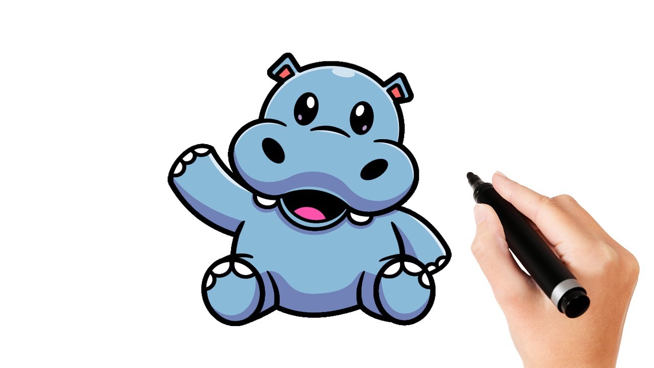 Cute Hippo Drawing Illustration Of Cute Hippo In The Mud Royalty Free