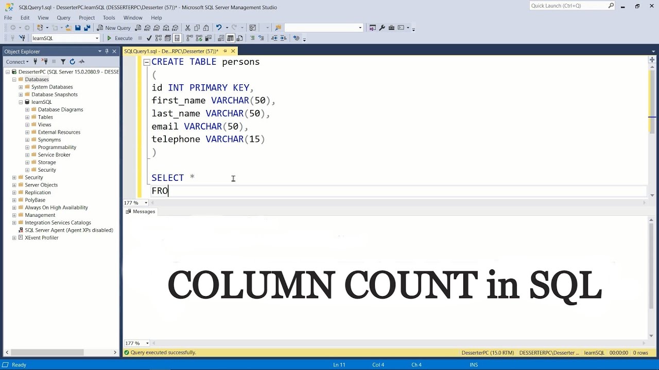 How To Get Column Count In Sql Youtube