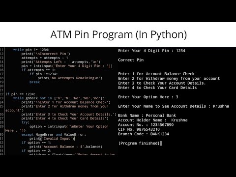 Simple Atm Pin Program In Python Youtube