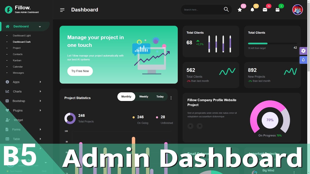 Bootstrap 5 Admin Dashboard 23 Template Html Css Js Youtube