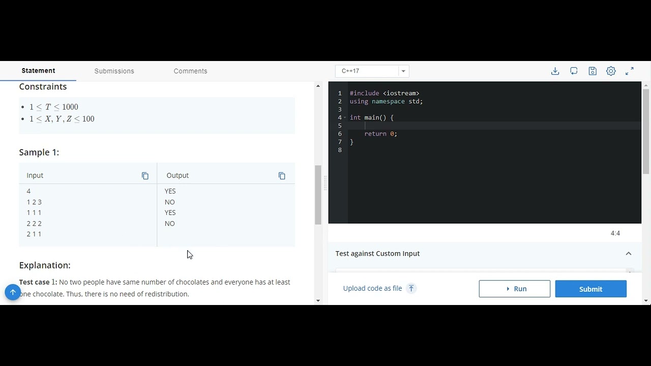 Redistributing Chocolates Codechef Solution Starter 76 Codechef