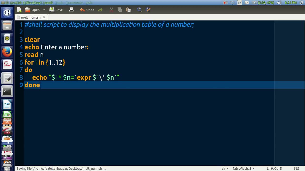 Shell Script To Display The Multiplication Table Of A Number Youtube