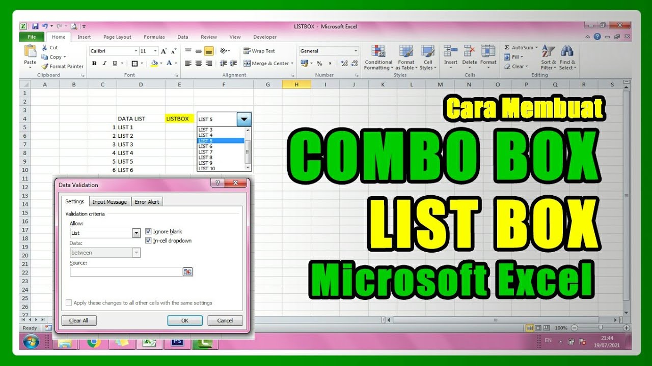 Cara Membuat Listbox Di Excel Youtube