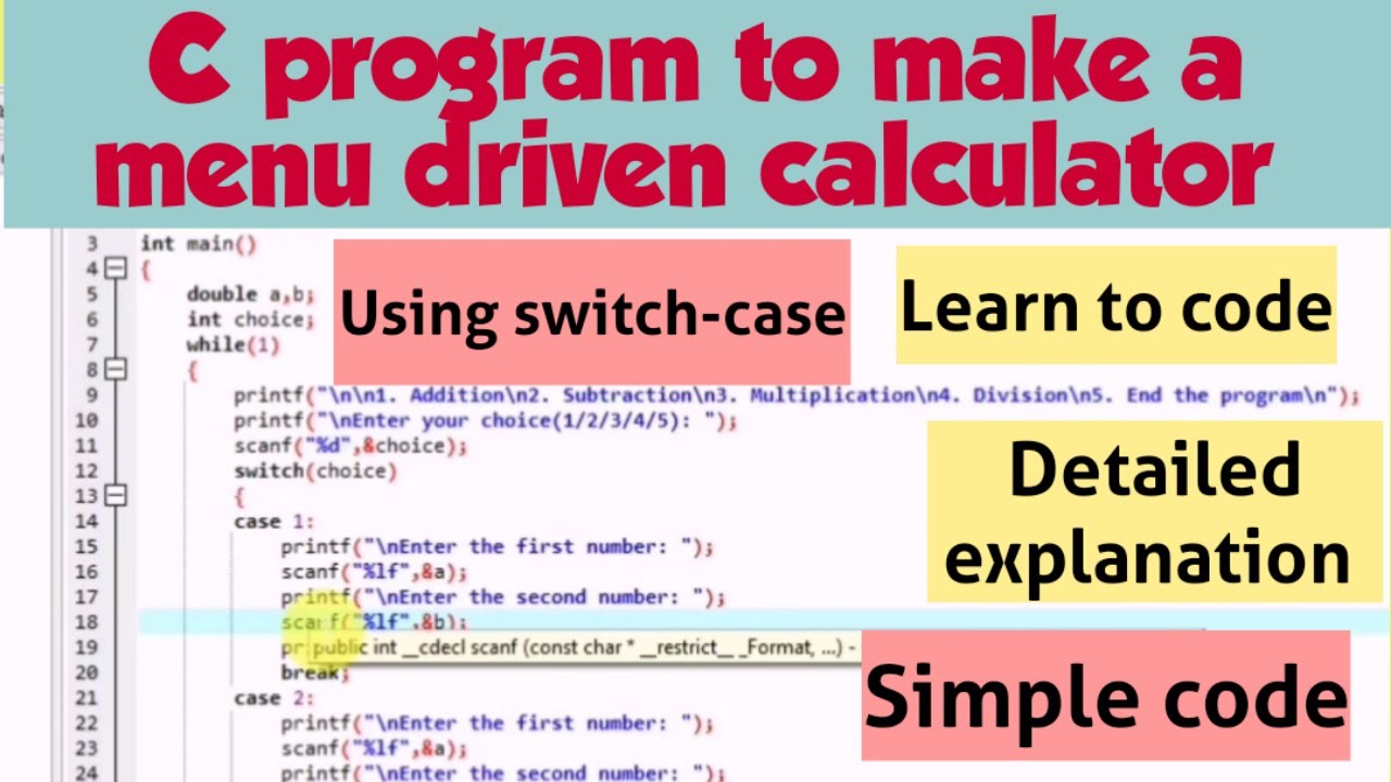 C Program To Make A Menu Driven Calculator Using Switch Case C Program