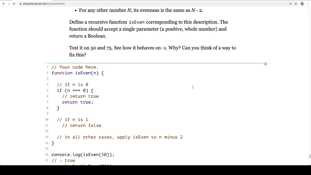 Eloquent Javascript Read Along Functions Exercises Recursion