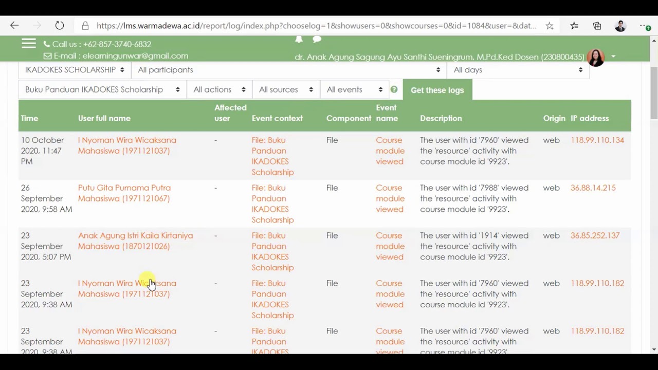 Panduan Melihat Log Dalam Lms Moodle Youtube