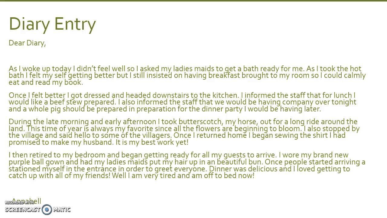 Diary Entry Format Example