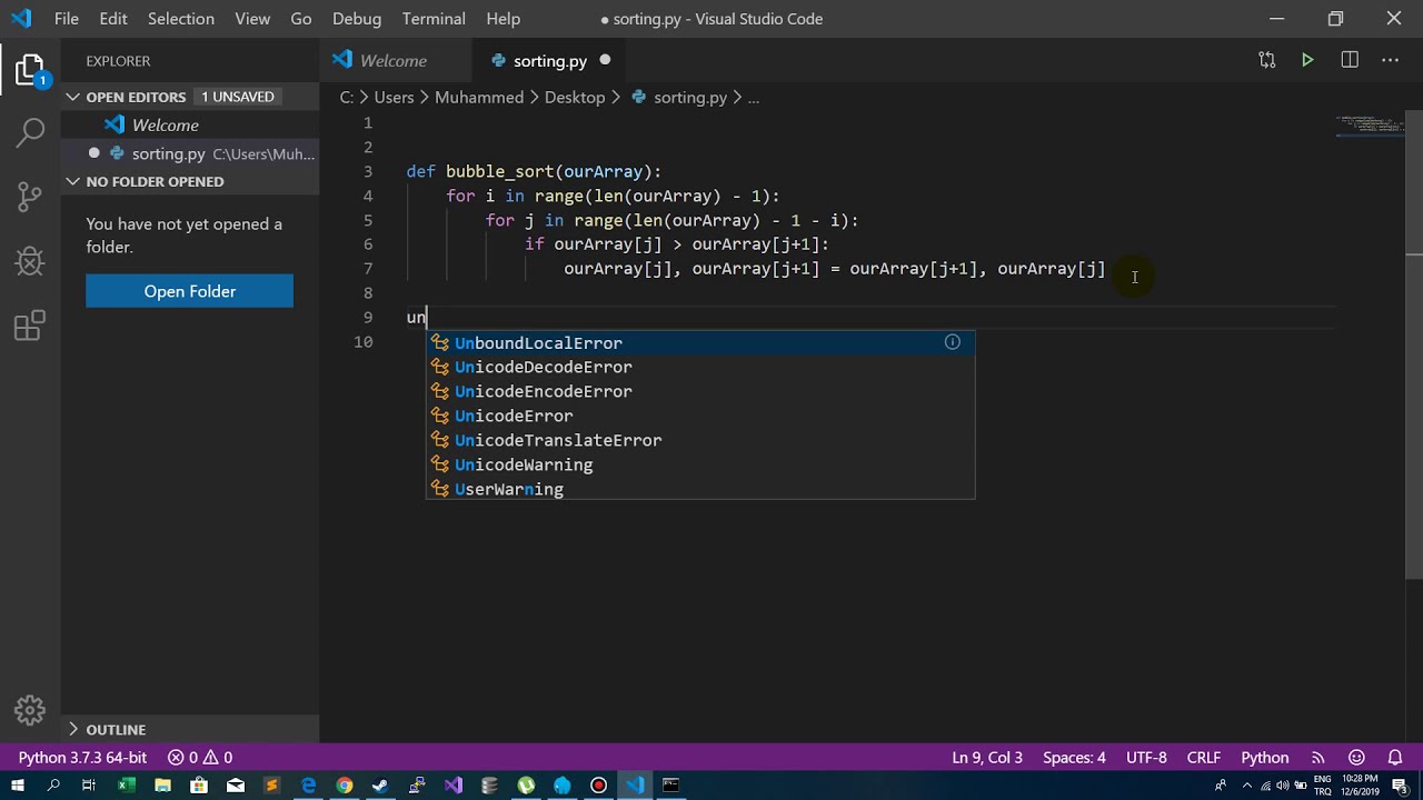 How To Write Bubble Sort In Python Youtube