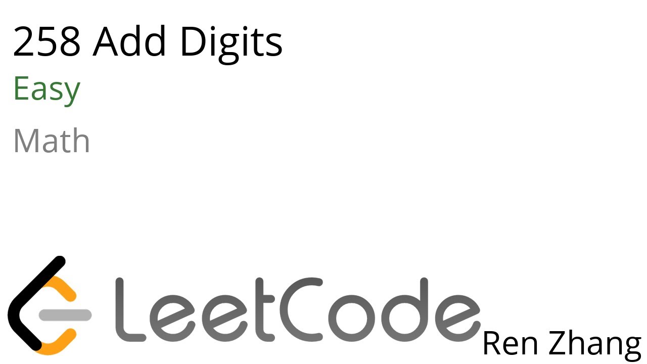 Leetcode 258 Add Digits Youtube