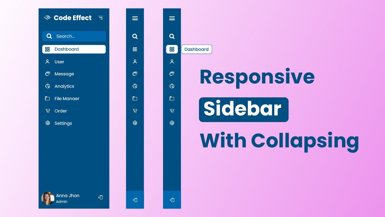Responsive Sidebar With Collapsing Sidemenu Menu Code Effect