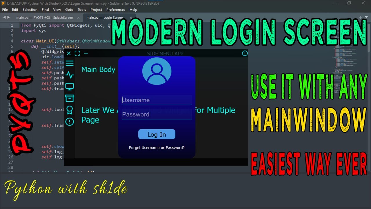 Pyqt5 Modern Login Screen You Can Easily Use With Any Mainwindow