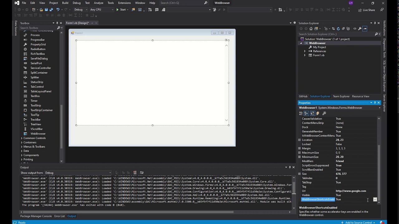 Vb170 Vb Net The Web Browser Object Youtube
