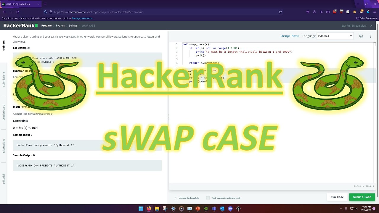 Hackerrank Python Swap Case Youtube