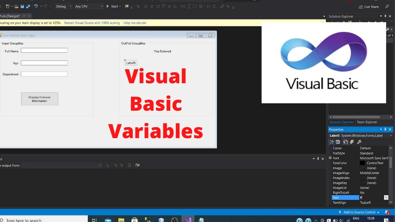 Visual Basic Tutorial For Beginners Visual Basic Variables Youtube