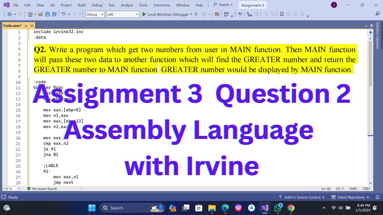 Assignment 3 Q 2 In Assembly Language Assembly Language With Irvine