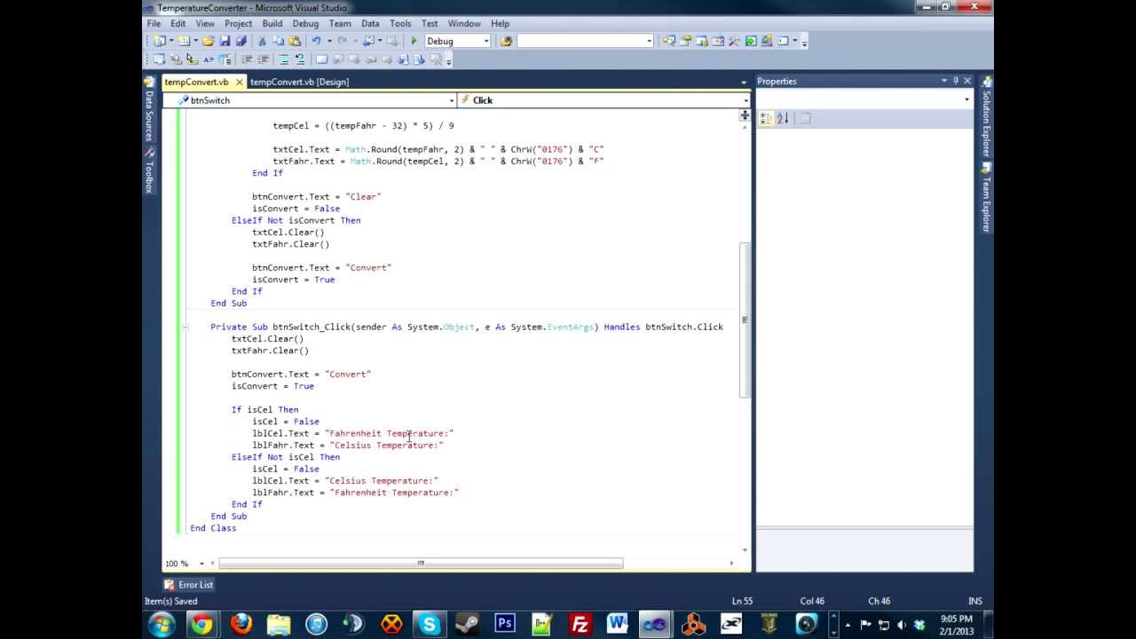 Vsa Temperature Converter Visual Basic Youtube