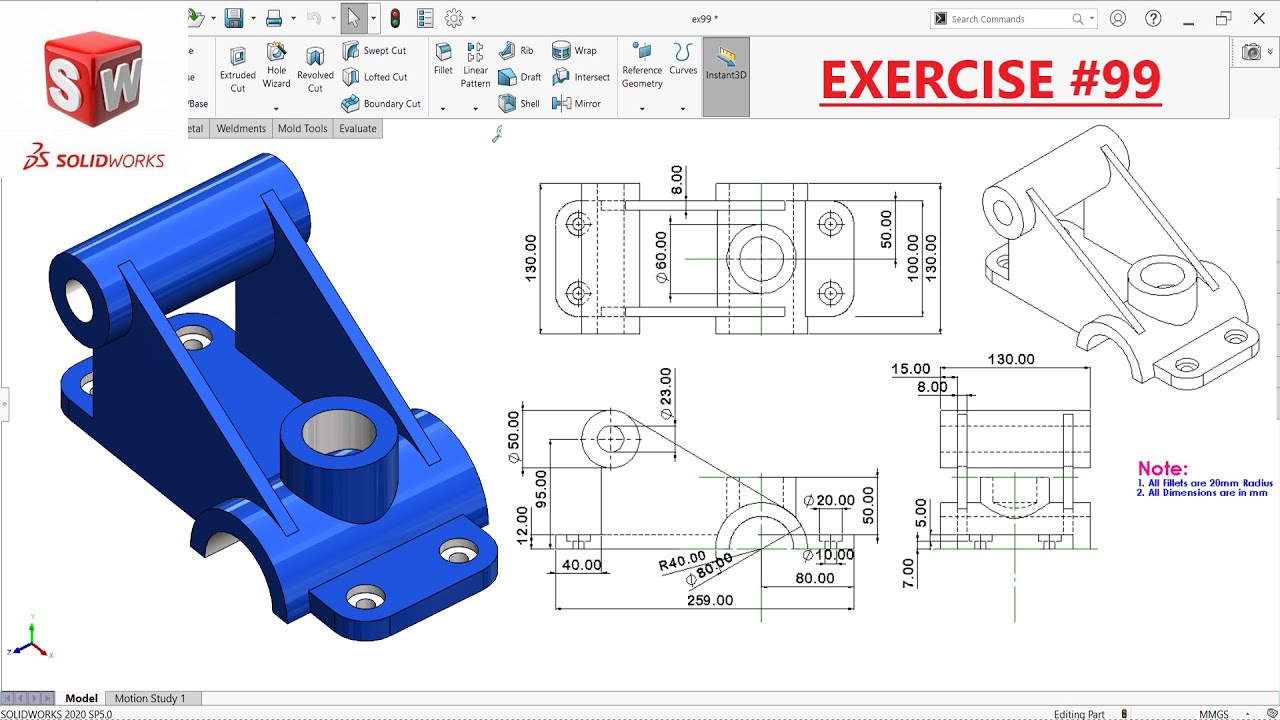 Solidworks Tutorial For Beginners Exercise 99 Youtube