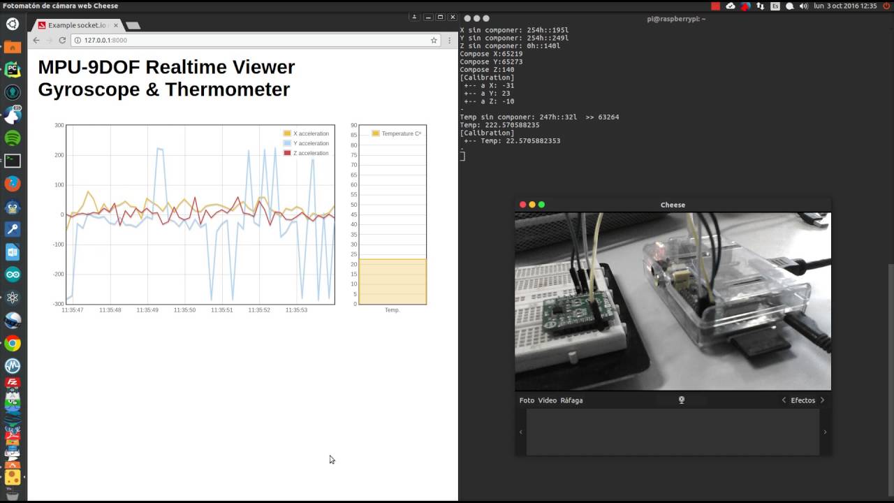 Realtime Gyroscope And Thermometer Using Python Django Flotcharts And