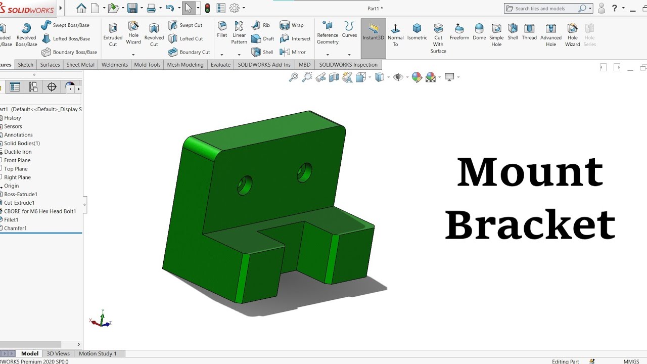 Solidworks Tutorial For Beginners Part 2 Mount Bracket Cad Cam