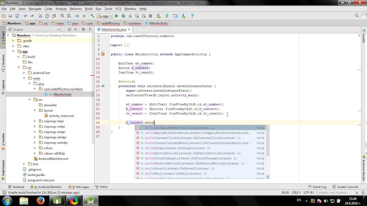 Develop Simple Numbers Converter In Android Studio Youtube