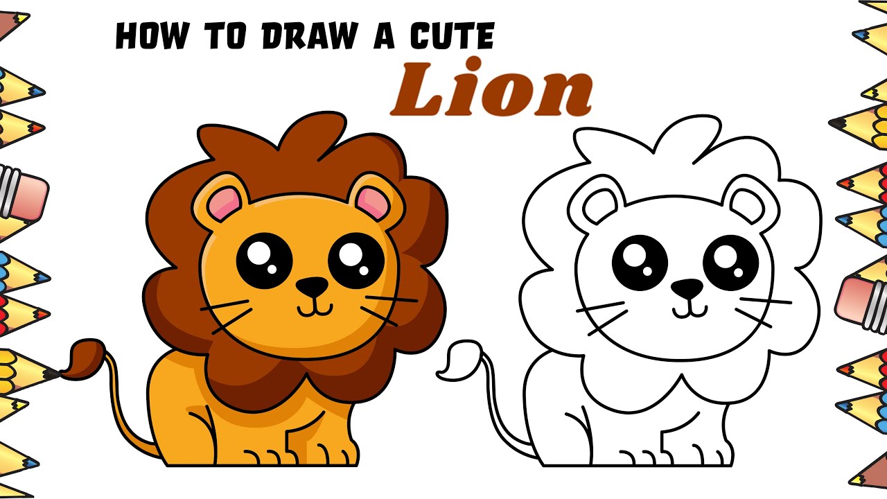 How To Draw A Cute Cartoon Lion Easy And Step By Step Youtube
