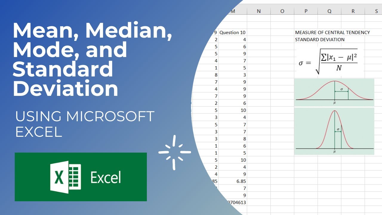Mean Median Mode And Standard Deviation Using Microsoft Excel Youtube