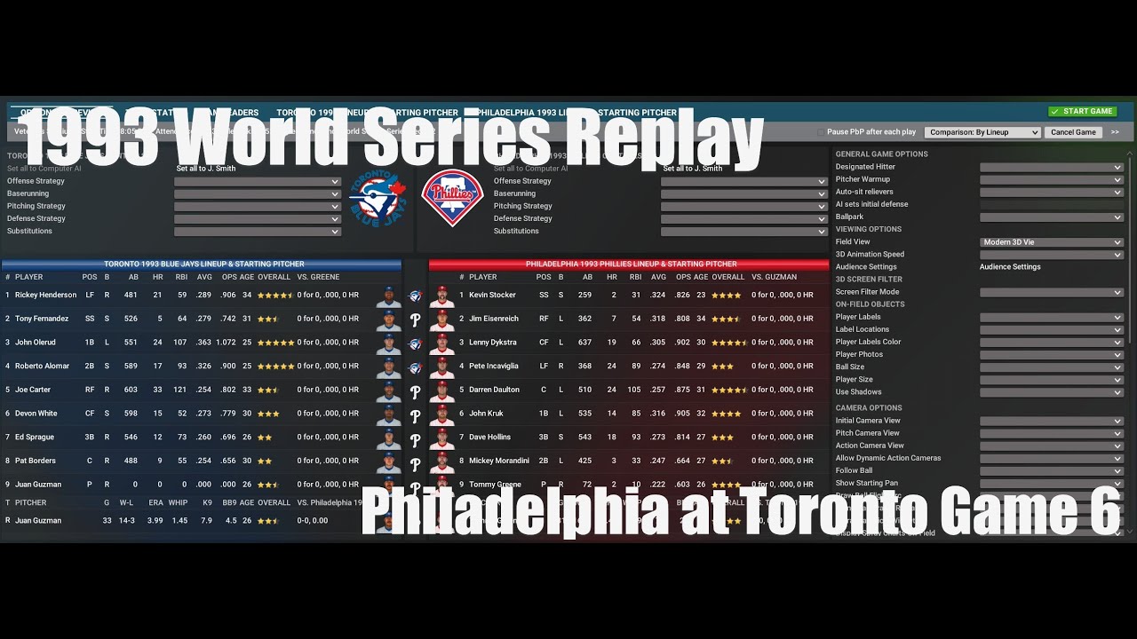 Ootp 26 1993 World Series Replay Philadelphia At Toronto Game 6 Youtube