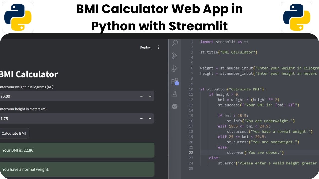 Build A Bmi Calculator Web App In Python With Streamlit Beginner