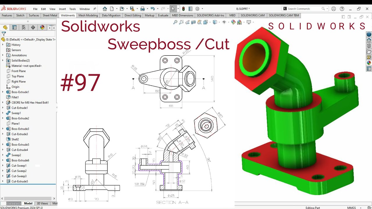 Mastering Solidworks Swept Boss Base Solidworks Tutorial Youtube