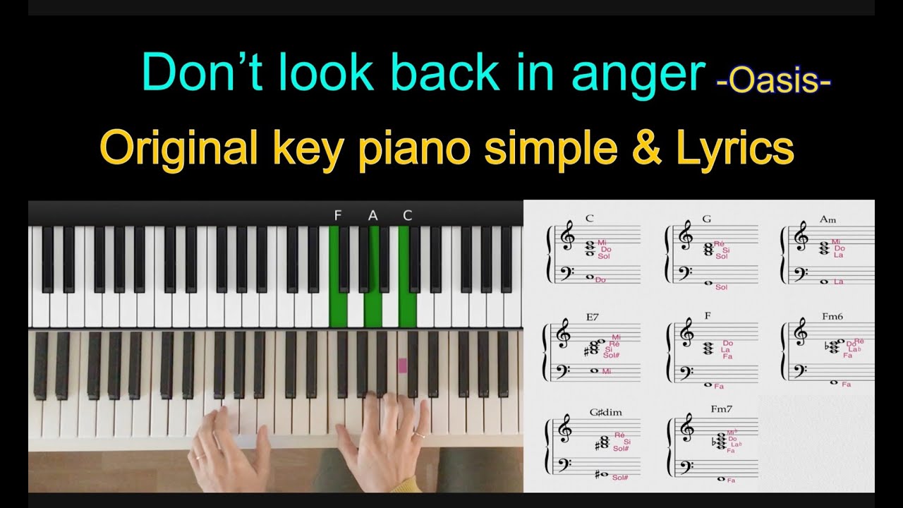 Don T Look Back In Anger Oasis Piano Simple Lyrics Chords Youtube