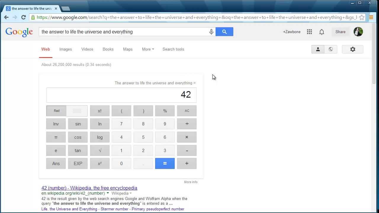 Google Easter Egg 2 The Answer To Life The Universe And Everything Is